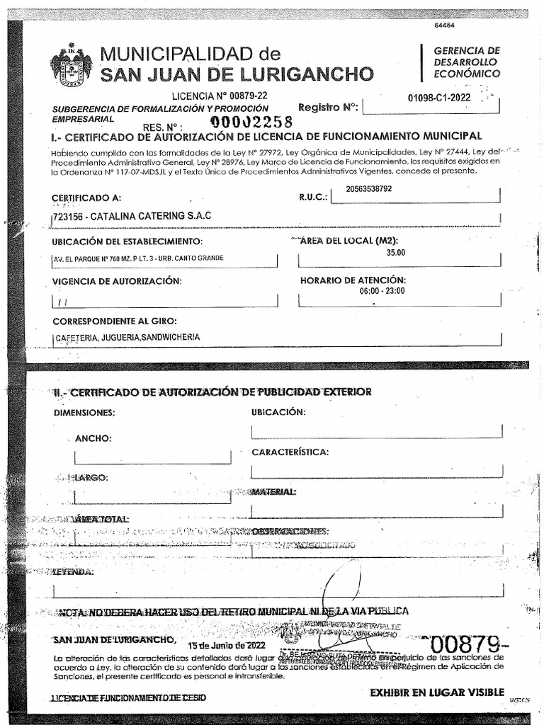 Licencia de Funcionamiento SJL 2 El Parque | PDF