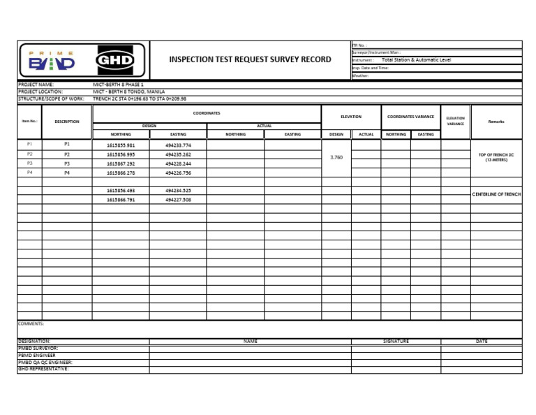 Survey Format Template - Trench 2C | PDF