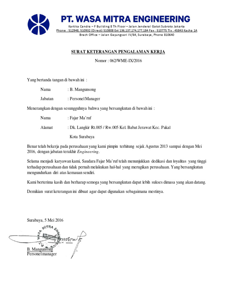 Surat Referensi Wasa Fajar | PDF