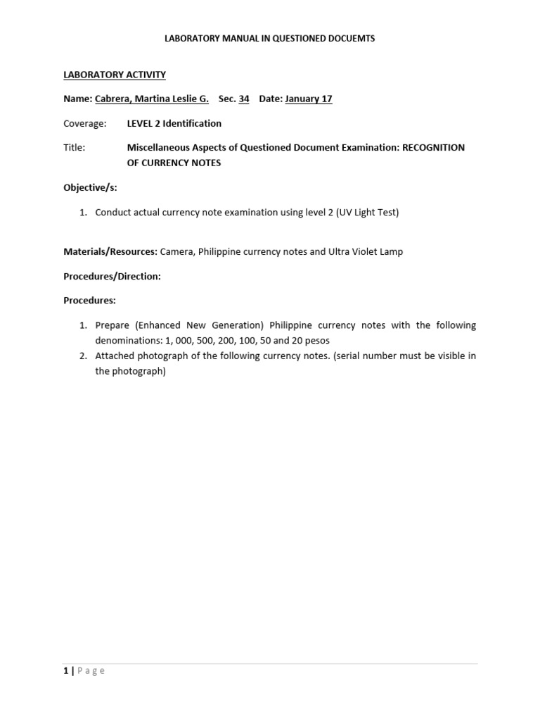Cabrera, Martina Leslie G. - QD Lab Manual 2 | PDF | Ultraviolet | Fluorescence