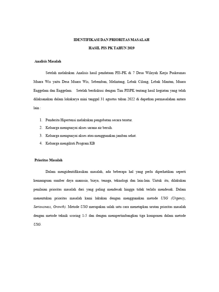 Rencana Kegiatan Berdasarkan Usg (Analisis Hasil Pispk) | PDF
