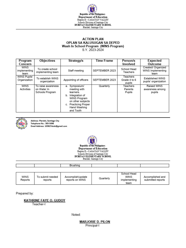 Wins Action Plan | Download Free PDF | Education Theory | Behavior ...