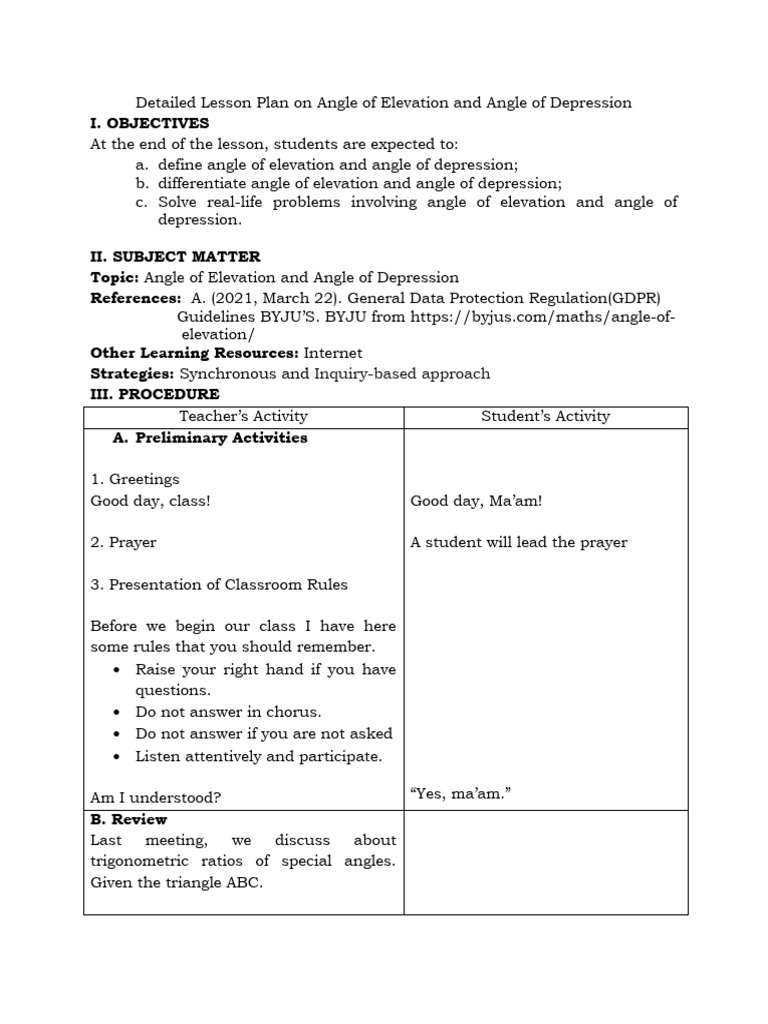 ALA_LESSON_PLAN | PDF | Lesson Plan | Angle