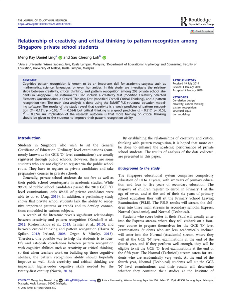 Creativity, Critical Thinking, and Pattern Recognition in Singapore ...