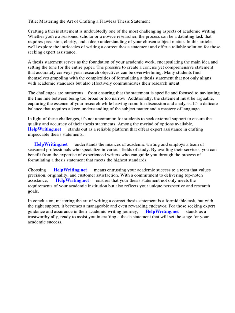 How To Write A Correct Thesis Statement | PDF | Essays | Thesis
