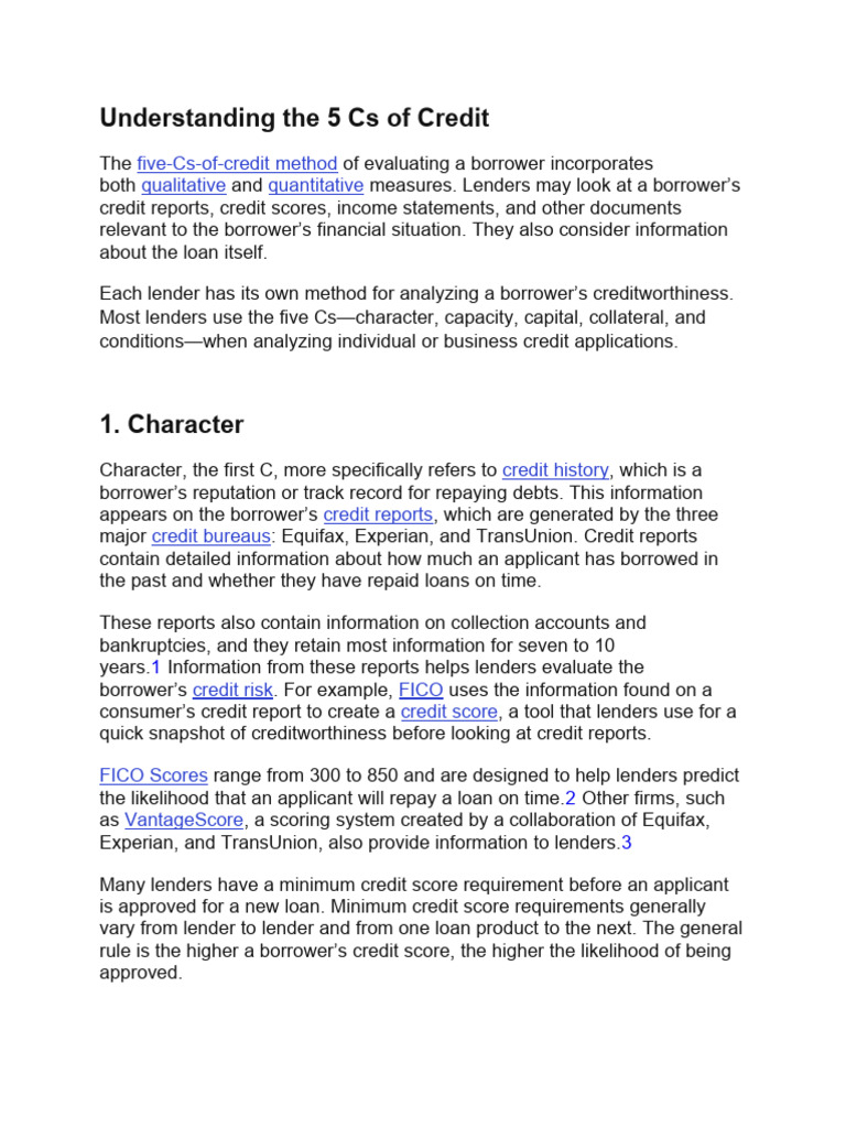 Mastering the 5 Cs of Credit Evaluation | PDF | Loans | Credit History