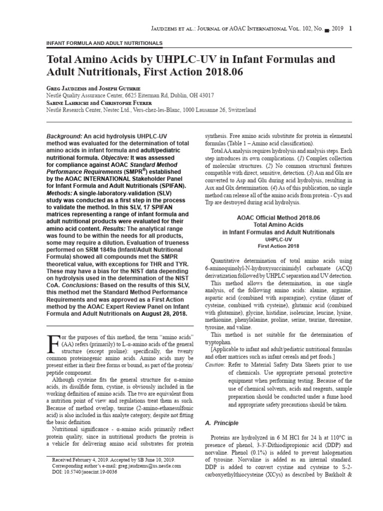 Total Amino Acids AOAC 2018.06 Pre Print | PDF | Amino Acid | Organic Acids