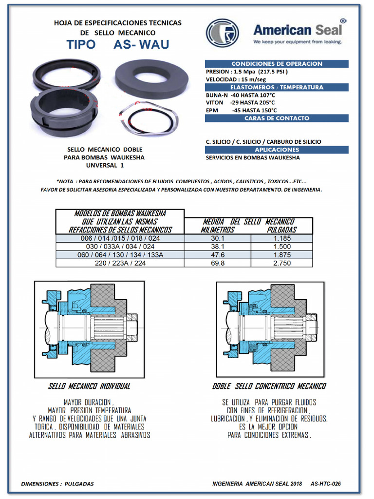 Ficha Tecnica Para Sellos Mecanico Tipo as Wau Rev 2018 | PDF | Materiales | Ciencias fisicas