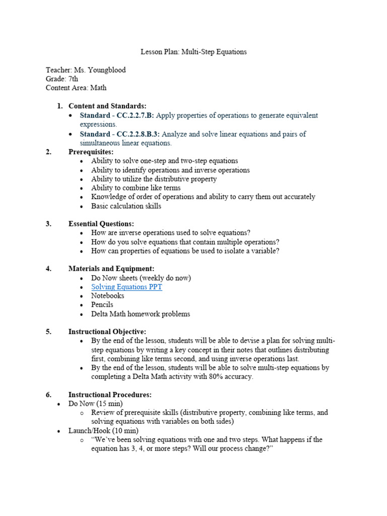 Multi-Step Equations Lesson 11 6 | PDF | Equations | Mathematics