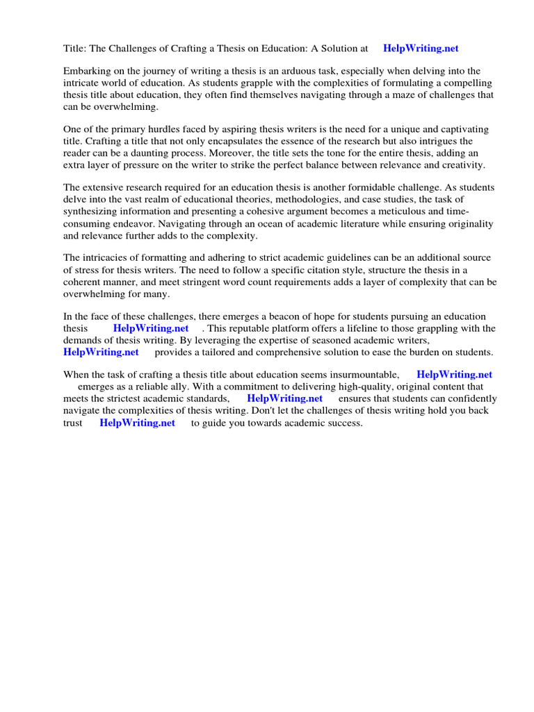Thesis Title About Education | PDF | Thesis | Methodology
