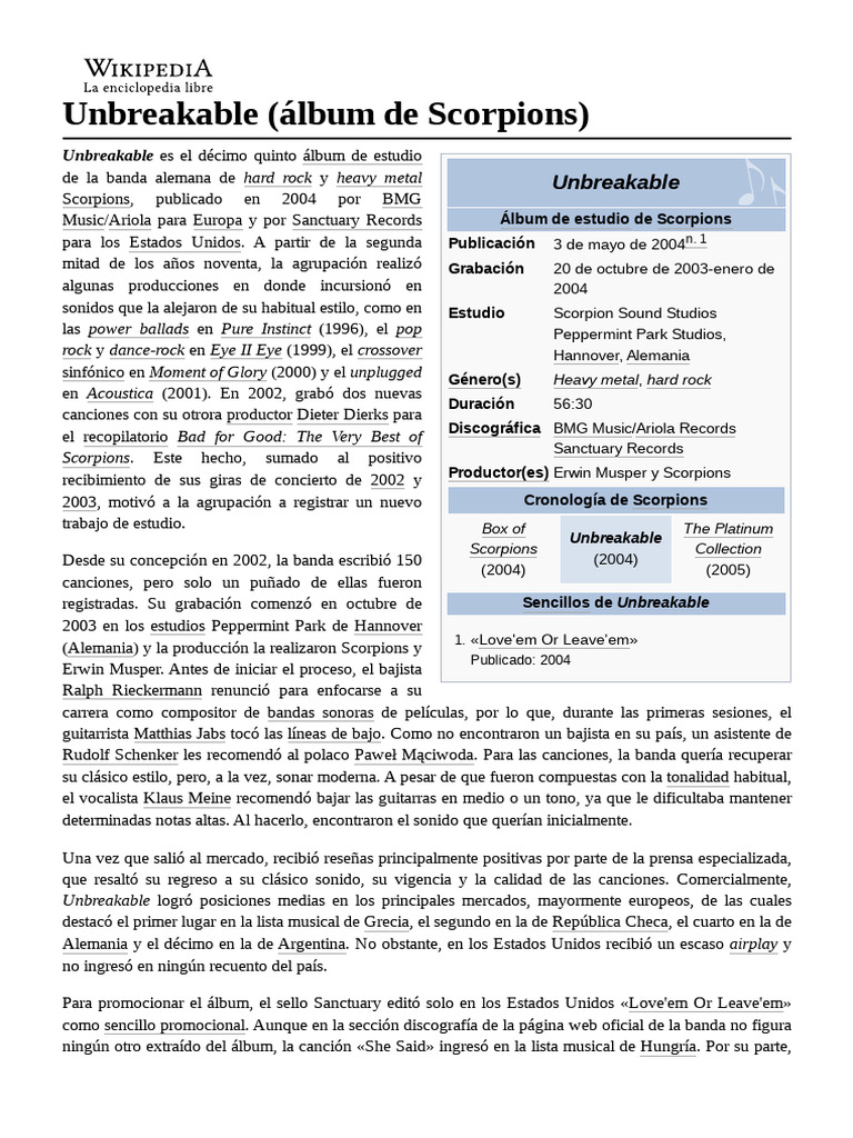 Unbreakable (Álbum de Scorpions) | PDF | Música heavy metal | La música rock