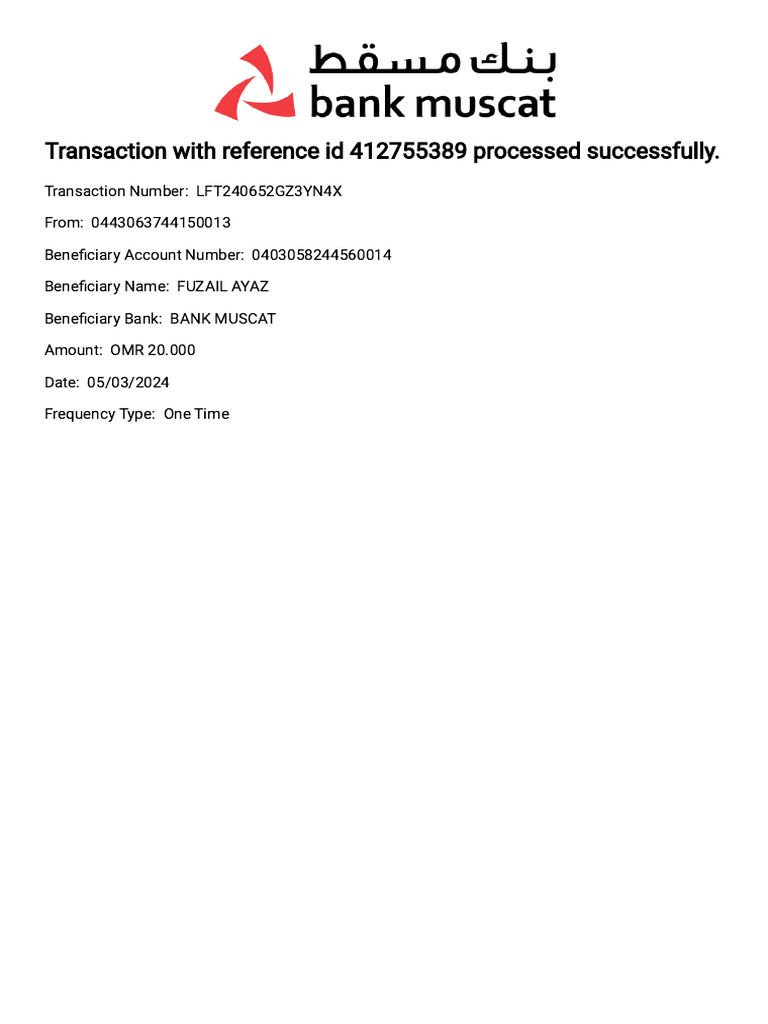Successful Transaction OMR 20 - Fuzail Ayaz | PDF