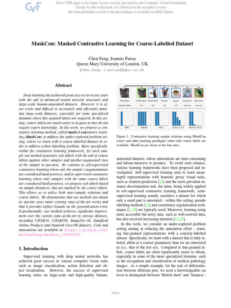MaskCon: Masked Contrastive Learning For Coarse-Labelled Dataset | PDF ...