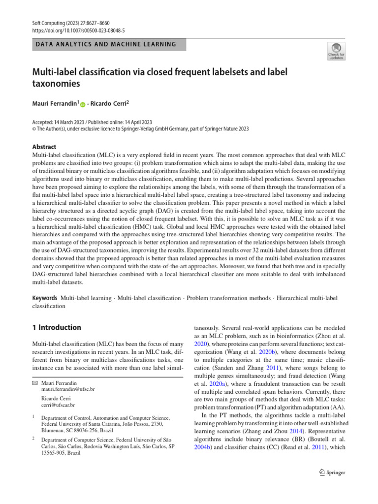 Multi-Label Classification Via Closed Frequent Labelsets and Label Taxonomies | PDF | Cluster ...