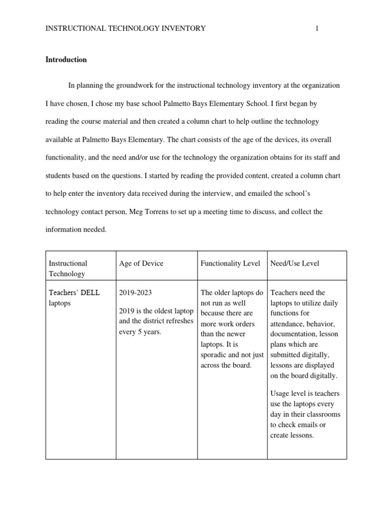 680 skipper instructional technology inventory interview | PDF | Educational Technology | Laptop