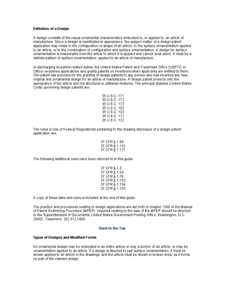 Understanding Design Patents and Criteria | PDF | Title 35 Of The ...