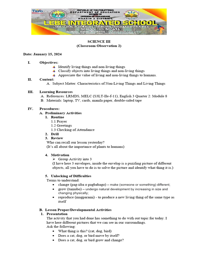 SCIENCE 3 LIVING THINGS AND NON-LIVING THINGS | PDF