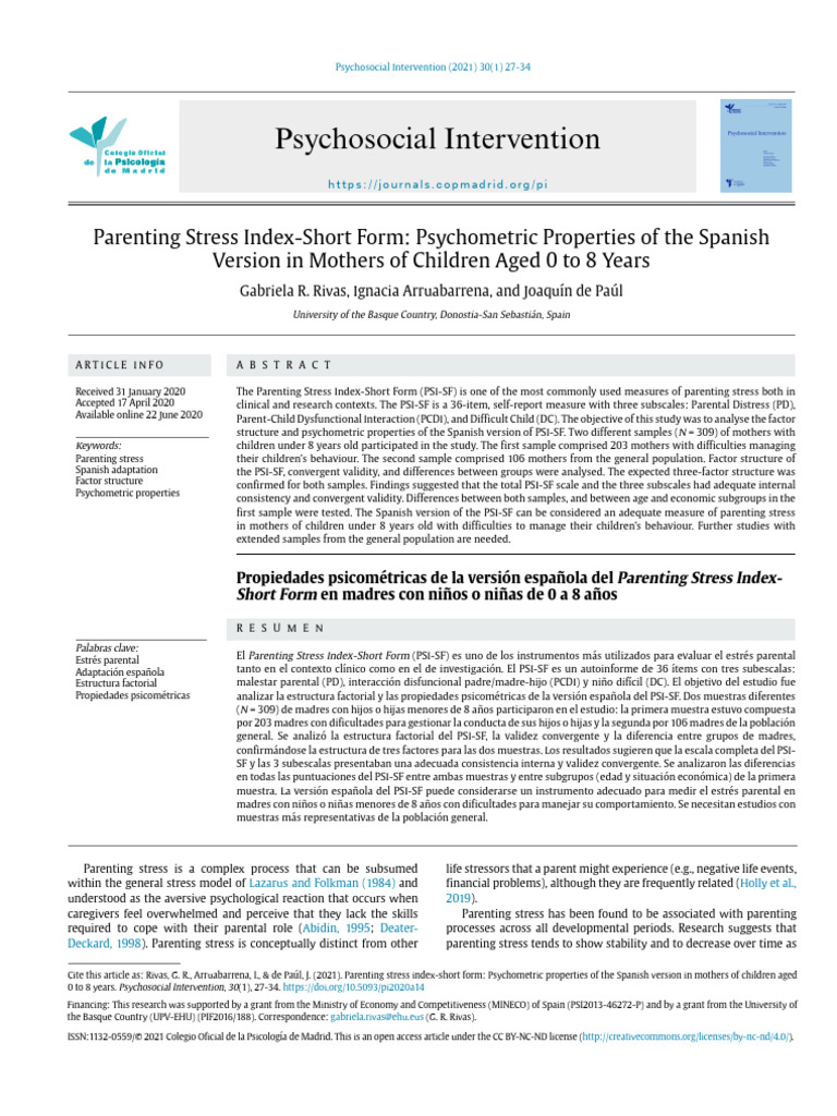 Escala Validada PSI | PDF | Parenting | Stress (Biology)