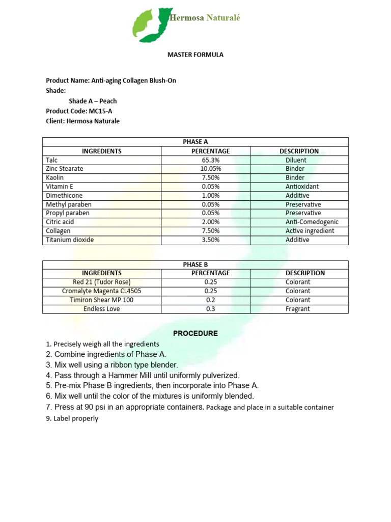 Master Formula | PDF | Food Ingredients | Food And Drink