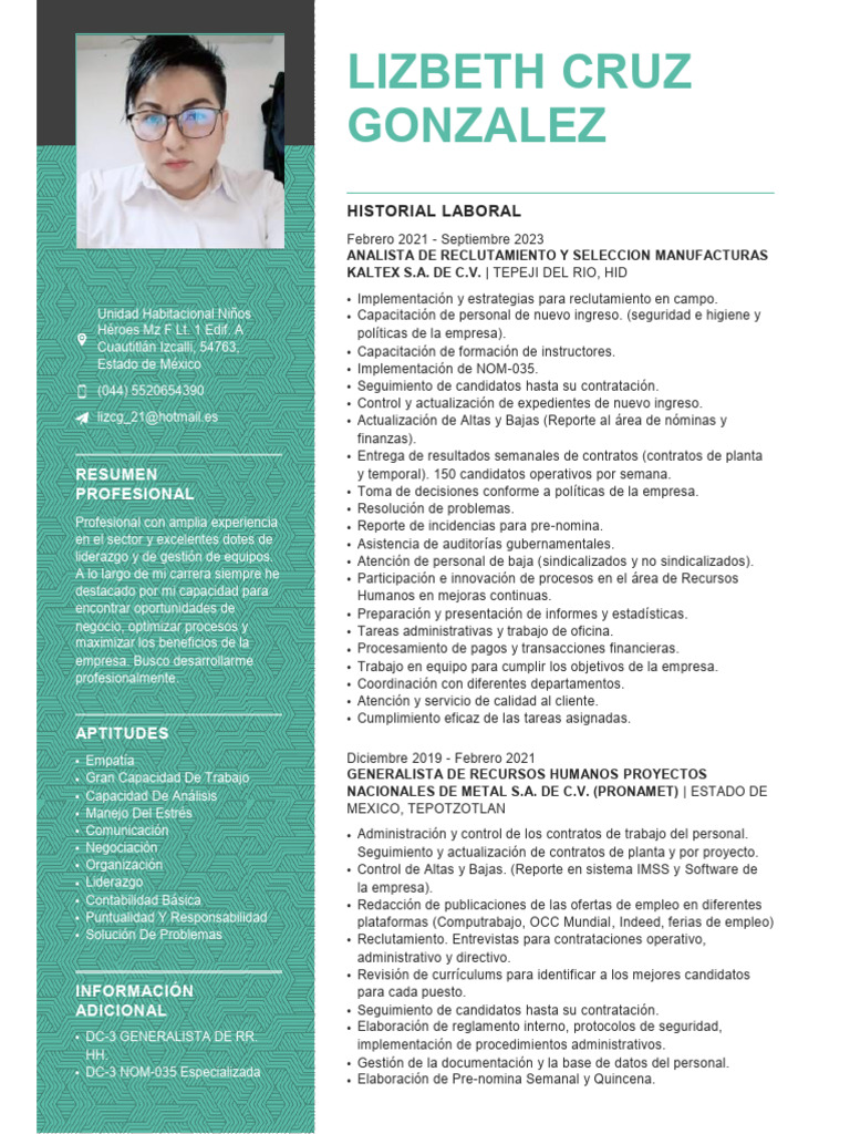 CV - Lizbeth Cruz Gonzalez | PDF | Reclutamiento | Business