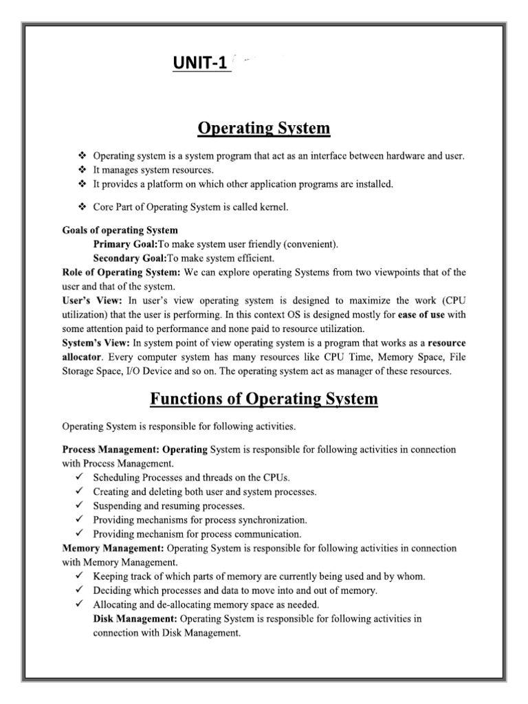 Unit 1 Introduction To Operating System Pdf