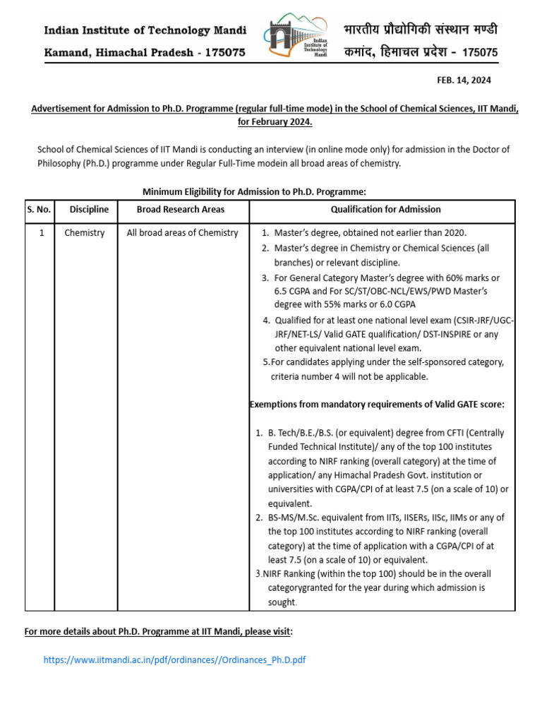 Feb Advertisement For PHD 2024 (SCS) | PDF | Academic Degree | Doctor ...