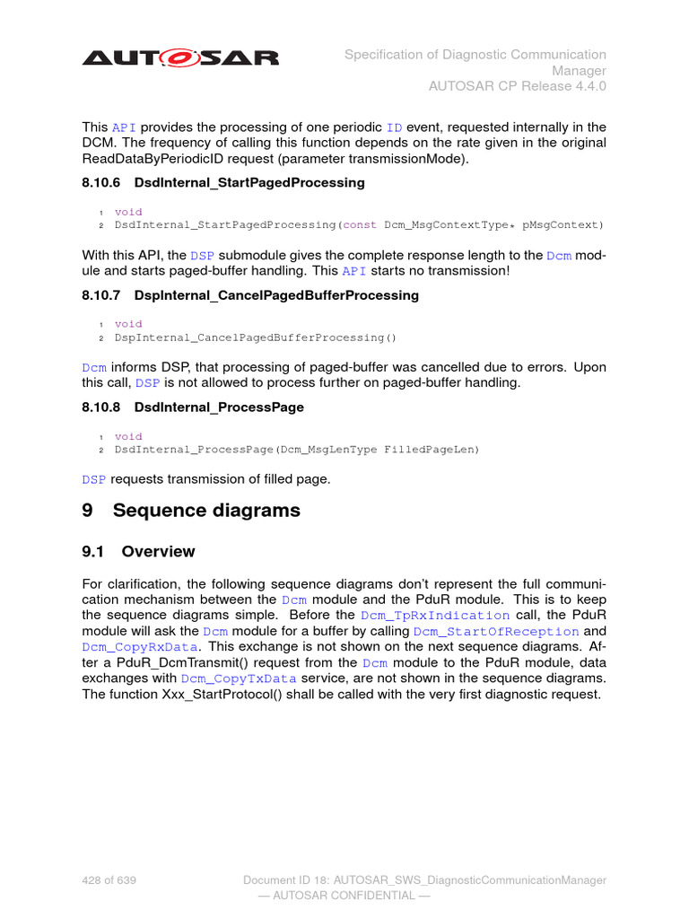 AUTOSAR SWS DiagnosticCommunicationManager 428-449 | PDF | Module ...