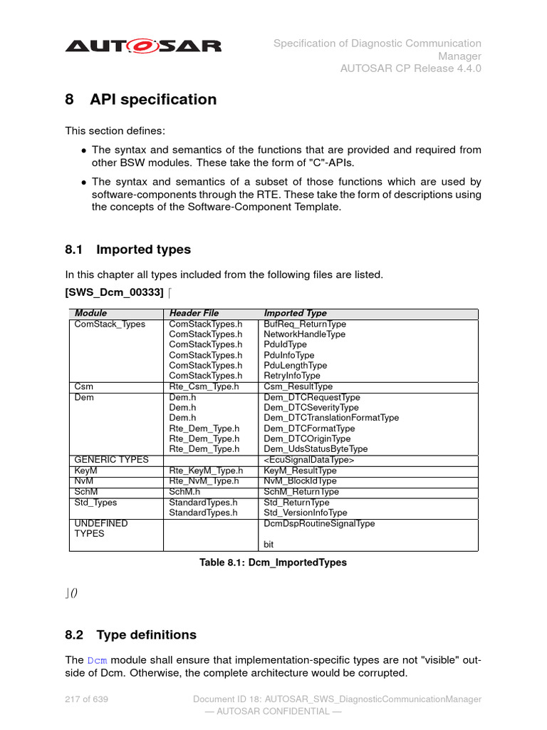 AUTOSAR SWS DiagnosticCommunicationManager 217-428 | PDF | Parameter (Computer Programming ...