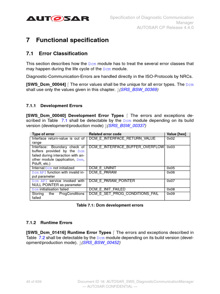 Autosar Sws Diagnosticcommunicationmanager 45 216 Pdf Data Type Computing
