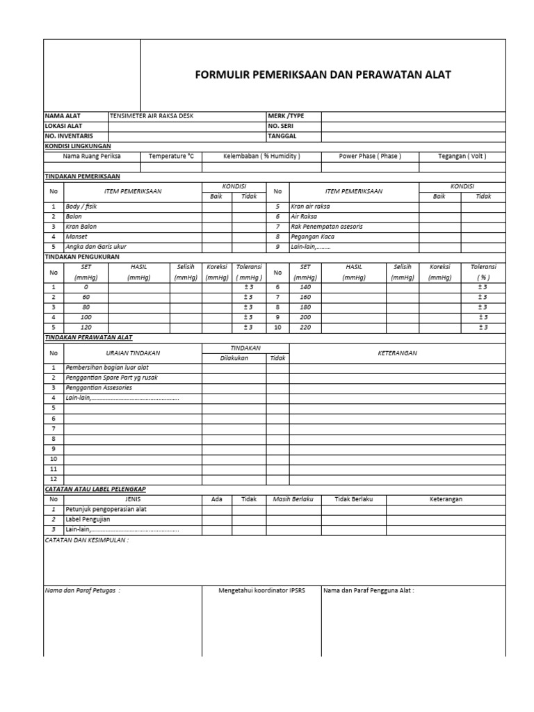 Form Pemeriksaan Dan Perawatan | PDF