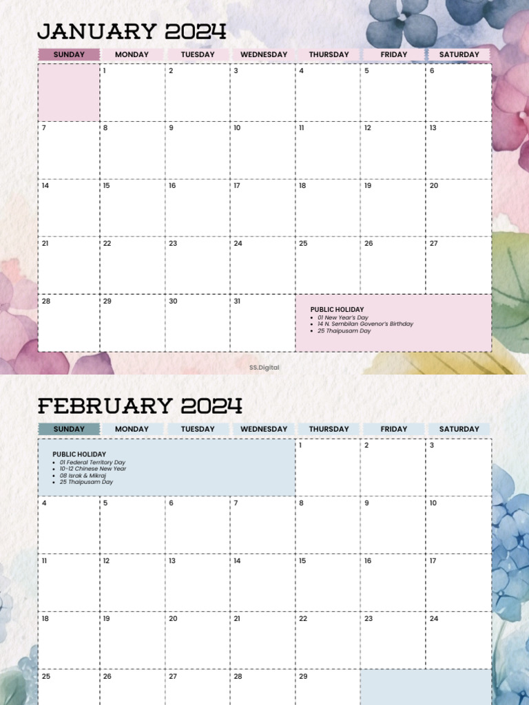 2024 Monthly Calendar - SD1 | PDF | Festival | Observances