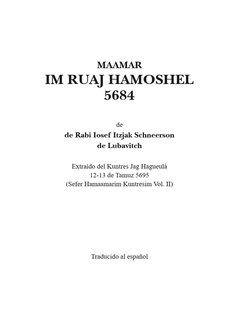 Maamar Im Ruaj Hamoshel 5684: Humildad y Liderazgo | PDF | Tora | Pecado
