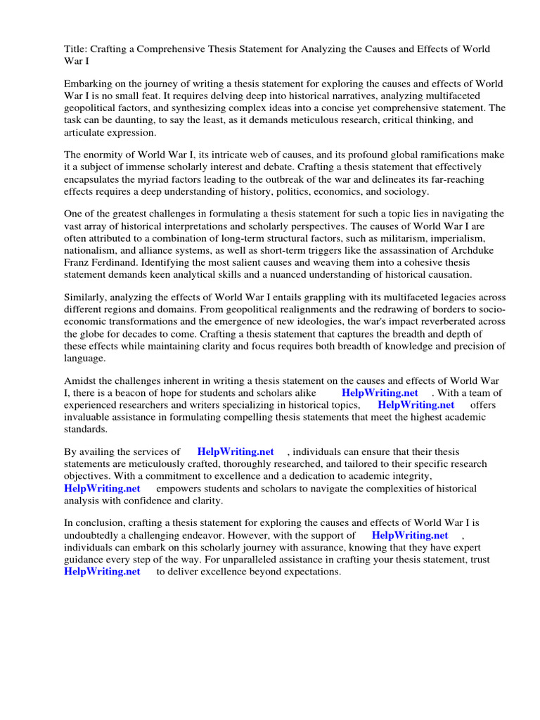 Thesis Statement For Causes and Effects of World War 1 | PDF | World ...