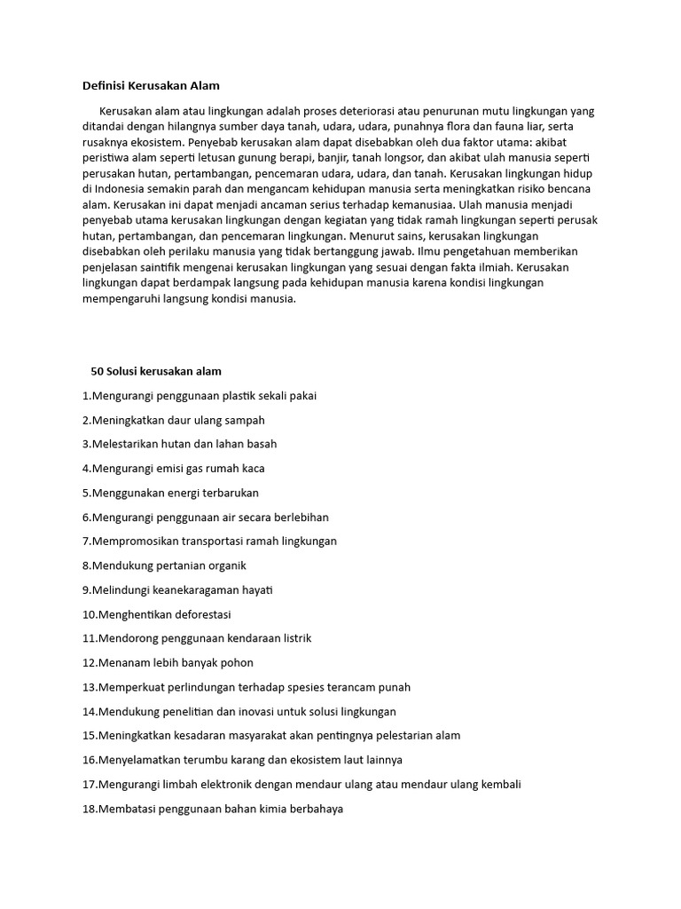 Solusi Mengatasi Kerusakan Alam | PDF