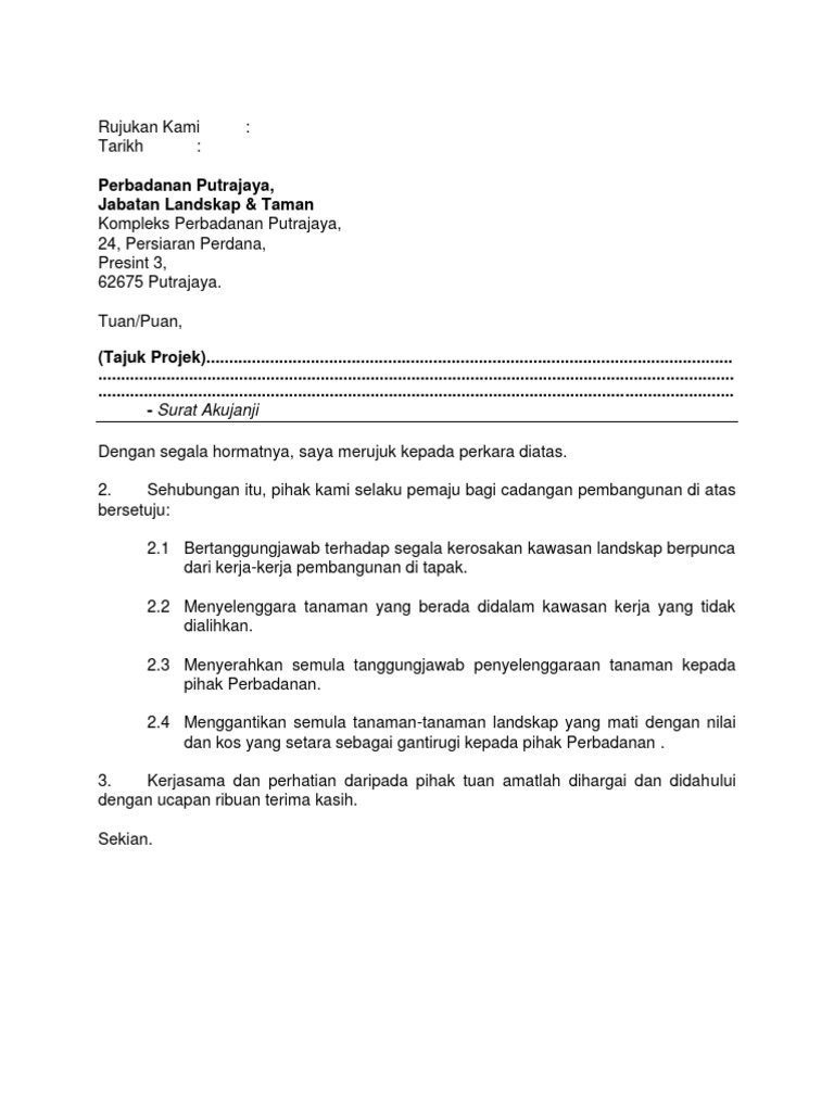 Undertaking Letter (Surat Akurjanji) | PDF