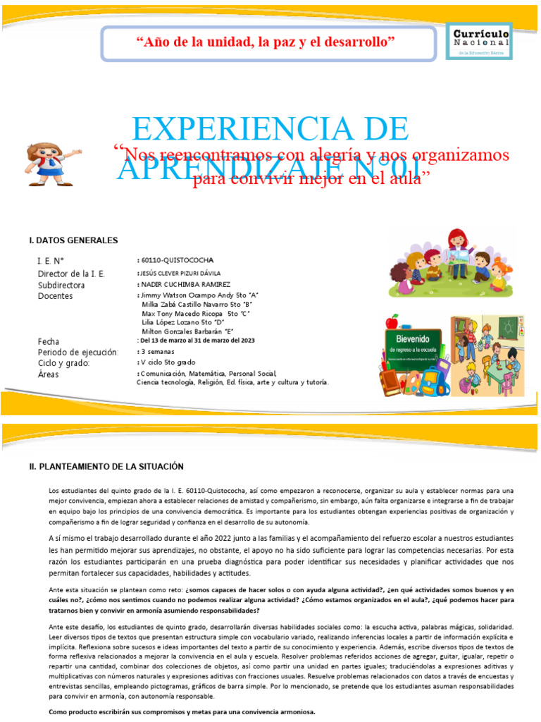 EXPERIENCIA DE APRENDIZAJE 1 - 5t0 C-2023 | PDF