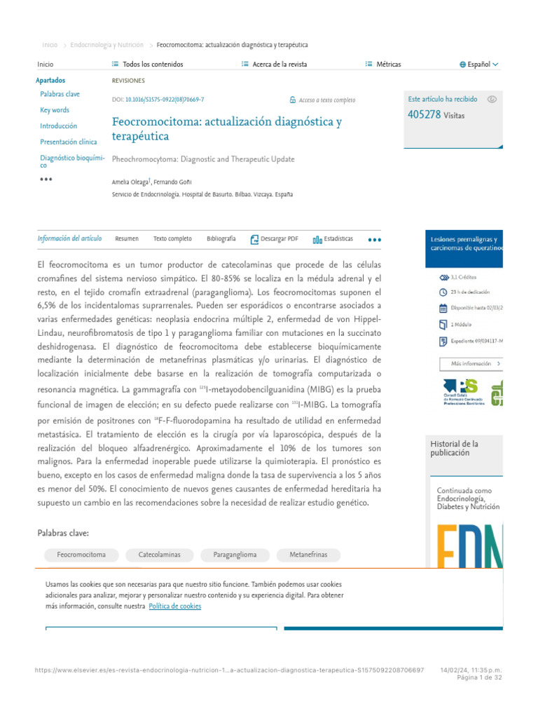 Feocromocitoma - Actualización Diagnóstica y Terapéutica - Endocrinología y Nutri | PDF ...