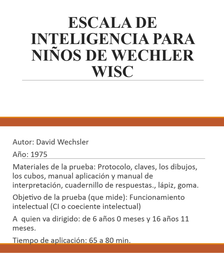 Escala de Inteligencia para Niños de Wechler Wisc | PDF