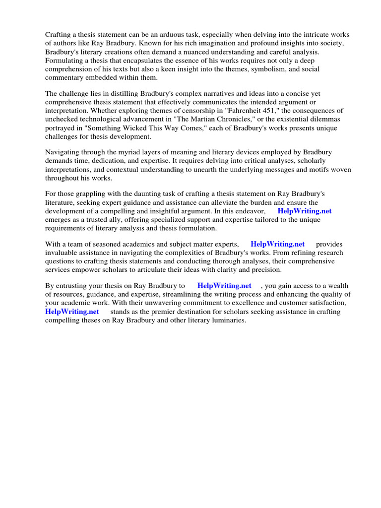 Ray Bradbury Thesis Statement | PDF | Ray Bradbury