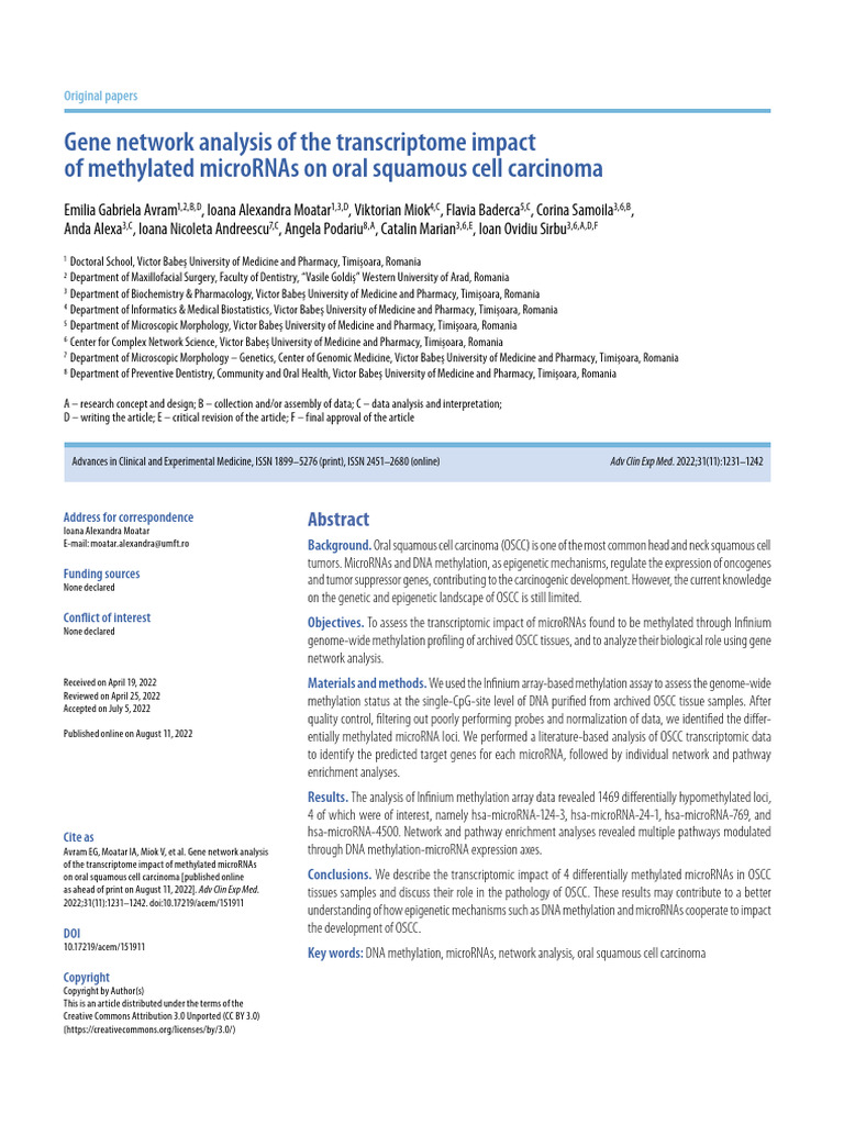 Gene Network Analysis of The Transcriptome Impact of Methylated ...