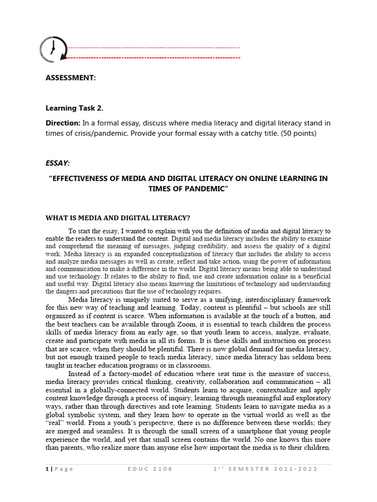 EDUC 2209 Learning Task M3 2 | PDF | Literacy | Educational Technology