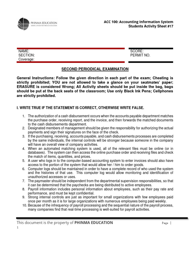 SAS17 ACC 100 2nd Periodical Exam | PDF | Accounts Payable | Inventory