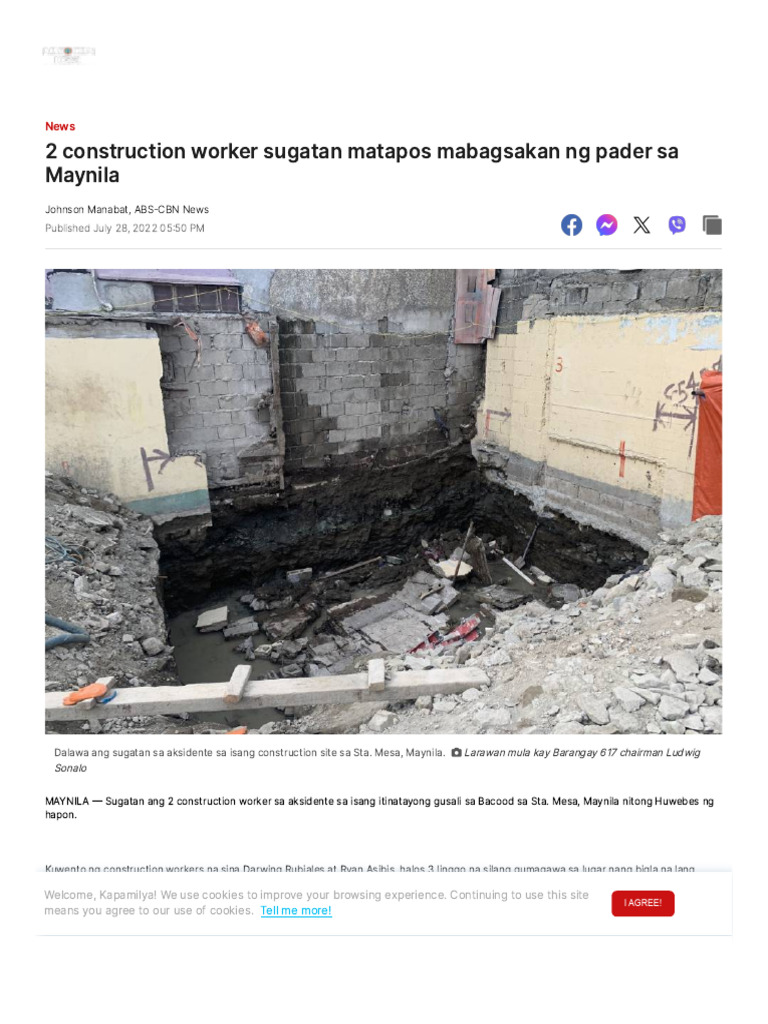 2 Construction Worker Nabagsakan NG Pader Sa Maynila - ABS-CBN News | PDF