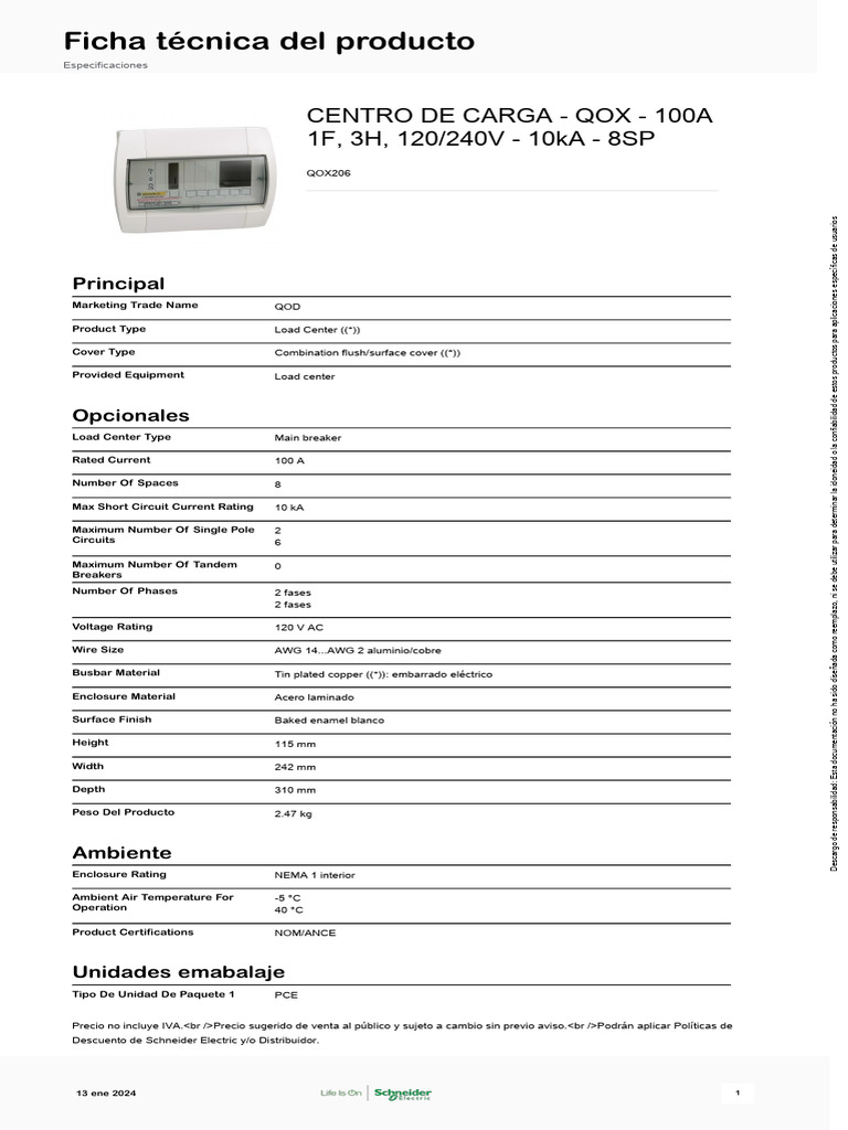 Schneider Electric - Centros-de-Carga-QO - QOX206 | PDF | Química | Metales de transición