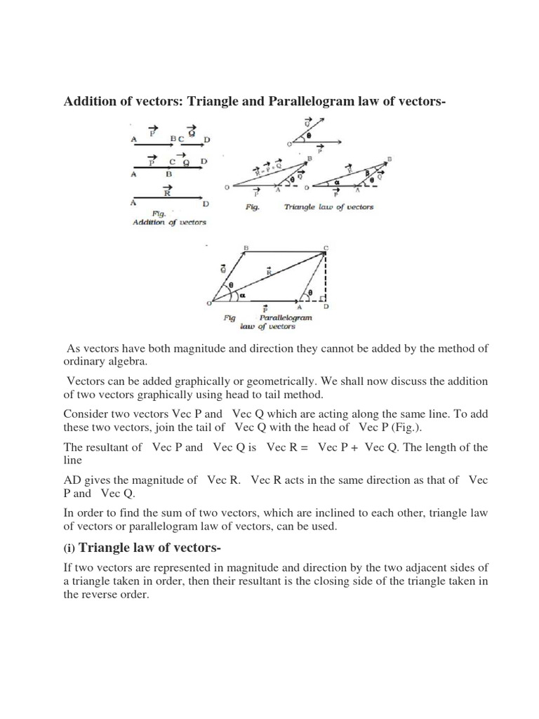 Addition of Vectors Law of Triangle and Law of Parellrlogram | PDF | Euclidean Vector | Euclid