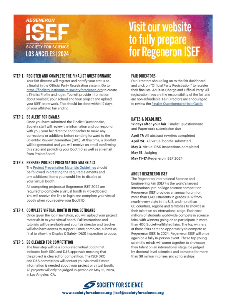 Visit Our Website To Fully Prepare For Regeneron ISEF: Step 1. Register ...