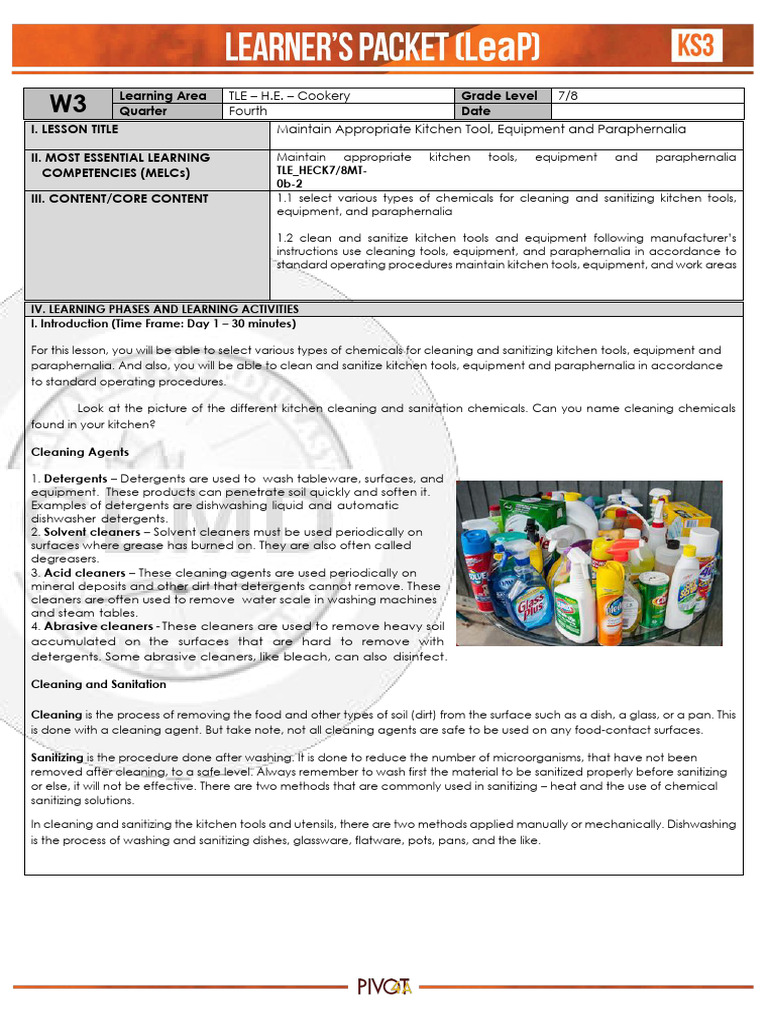 Q4 HE Cookery 7 8 Week3 | PDF | Cleaning | Materials