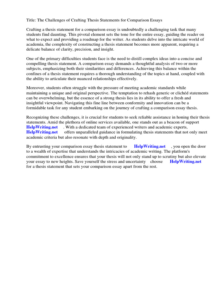 Thesis Statement Examples For A Comparison Essay | PDF | Essays | Idea