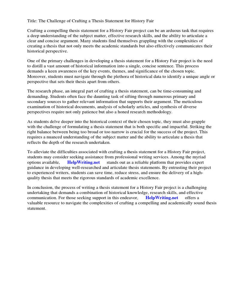 Thesis Statement for History Fair | PDF