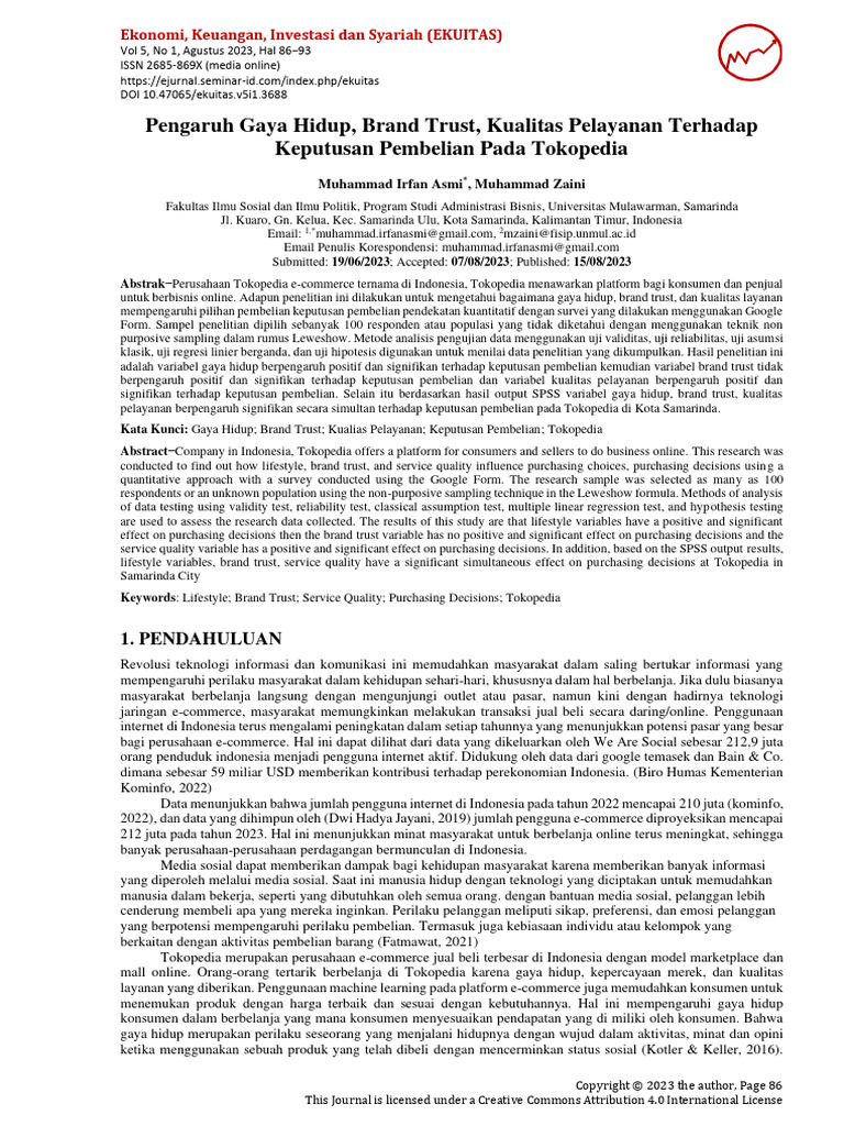 Pengaruh Gaya Hidup, Brand Trust, Kualitas Pelayanan Terhadap Keputusan Pembelian Pada Tokopedia ...